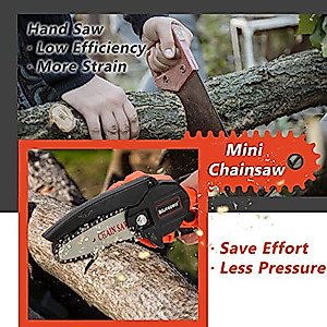 Blütezeit Mini Chainsaw Cordless, 4-Inch 21V Battery Power Chainsaw, Compact Handheld Electric Chainsaw Rechargeable for Wood Cutting, Branch Pruning, Tree Trimming (2 Batteries & 2 Chains Included)