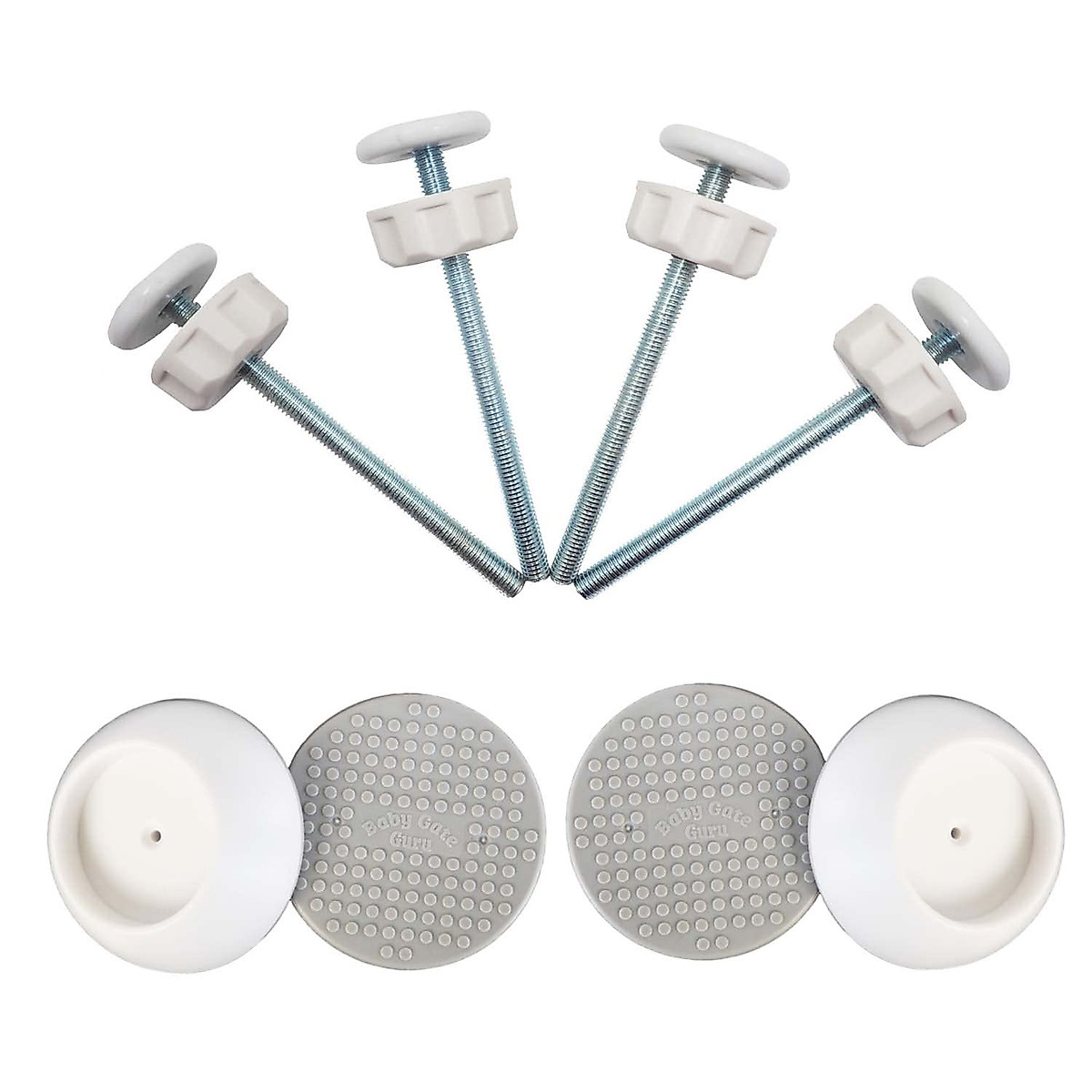 Baby Gate Guru Extra Long M8 (8mm) Spindle Rods + Small Wall Protectors Bundle (White)