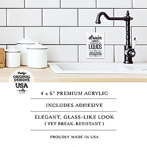 4x6 Inch Drain Only Non-Solidifying Liquids Designer Sign ~ Ready to Stick, Lean or Frame