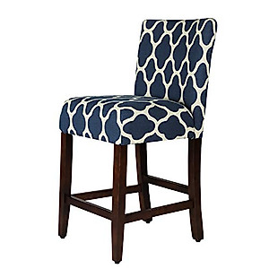 HomePop Upholstered Counter Height Barstool, 24-inch, Navy and Cream Geometric