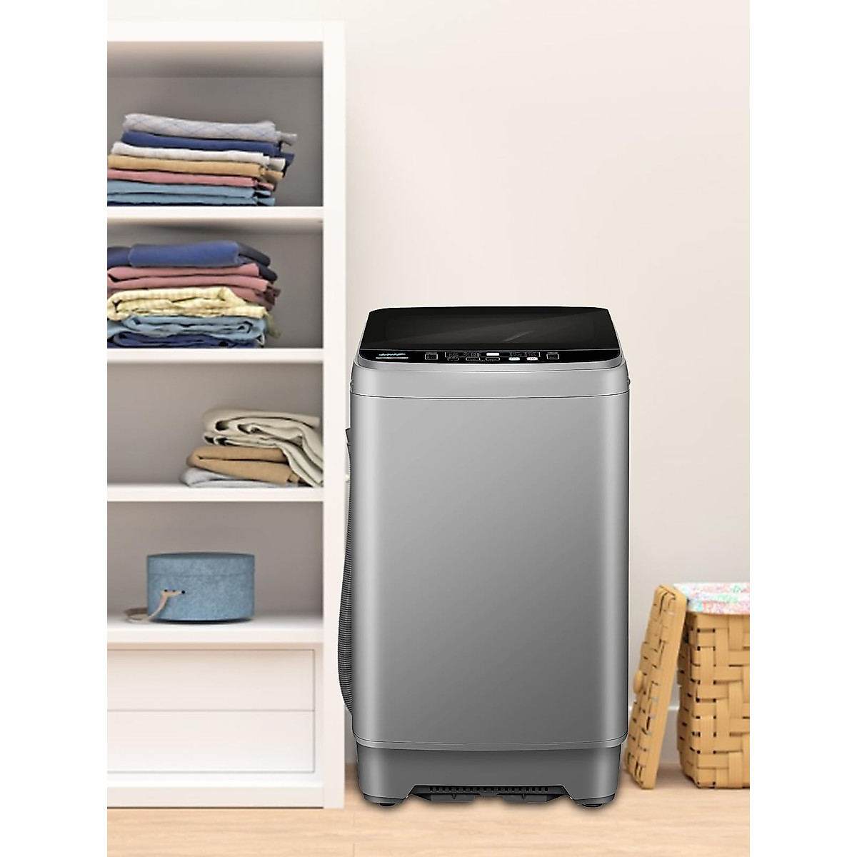 KRIB BLING Full Automatic Washing Machine 25lbs Compact Portable Washing Machine with LED Display, Drain Dump, 10 Wash Programs and 8 Water Levels Ideal for Dorms, Apartments, RV, Grey