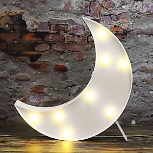 Vicila LED Moon Shaped Marquee Signs, Light Up Moon Night Lights Battery Operated Crescent Moon Lamp for Bedroom, Christmas, Birthday Party Decor-Moon(White)