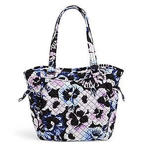 Vera Bradley Women's Cotton Glenna Satchel Purse, Plum Pansies - Recycled Cotton, One Size