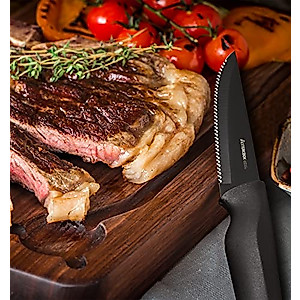 Astercook Steak Knives, Steak Knives Set of 8, Dishwasher Safe High Carbon Stainless Steel Serrated Steak Knife, Black