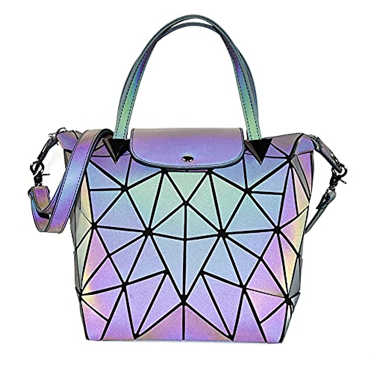 SIYUE Geometric Luminous Purses and Handbags Women Holographic Reflective Crossbody Bag Wallet Flash Rainbow Tote C