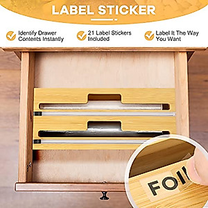 Wrap Organizer with Cutter and Labels, 2 in 1 Plastic Wrap Dispenser with Cutter,Foil and Plastic Wrap Organizer, Aluminum Foil Dispenser Organization and Storage - Fits 12" Roll