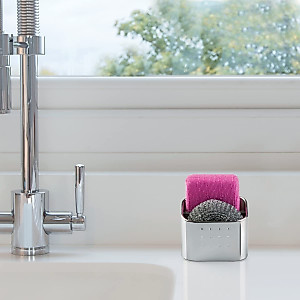 iDesign Forma Polished Stainless Steel Sink Organizer Set with Sponge and Scrubby - 3.1" x 4" x 3.1"