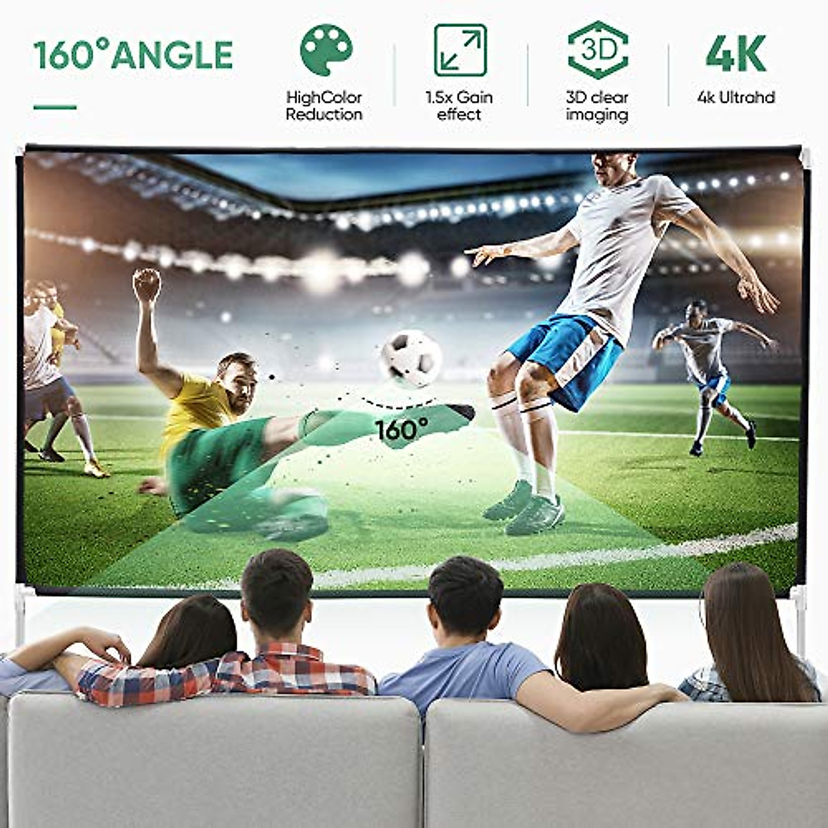ZENY Projector Screen with Stand 100 Inch 16:9 HD Washable & Wrinkle Free 4K Projection Screen for Outdoor Movie Double Side Video Screen for Home Theater,Camping