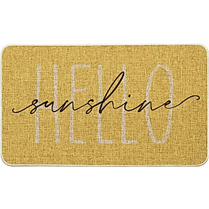 Yellow Hello Sunshine Summer Decorative Doormat, Seasonal Spring Holiday Low-Profile Floor Mat Switch Mat 18x30 Inch