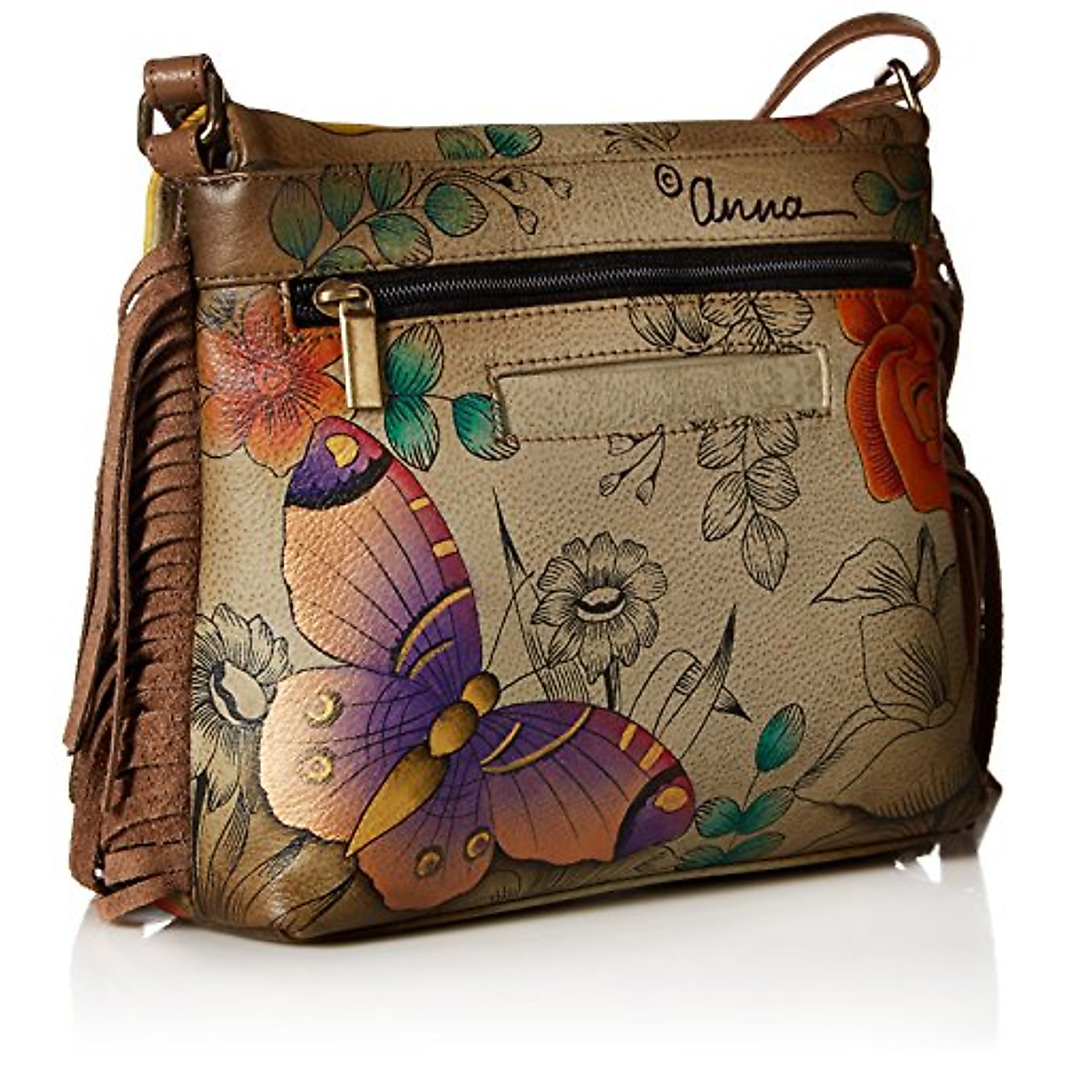 Anna by Anuschka Women's Genuine Leather Flap-Over Cross Body | Hand Painted Original Artwork | Floral Paradise Tan