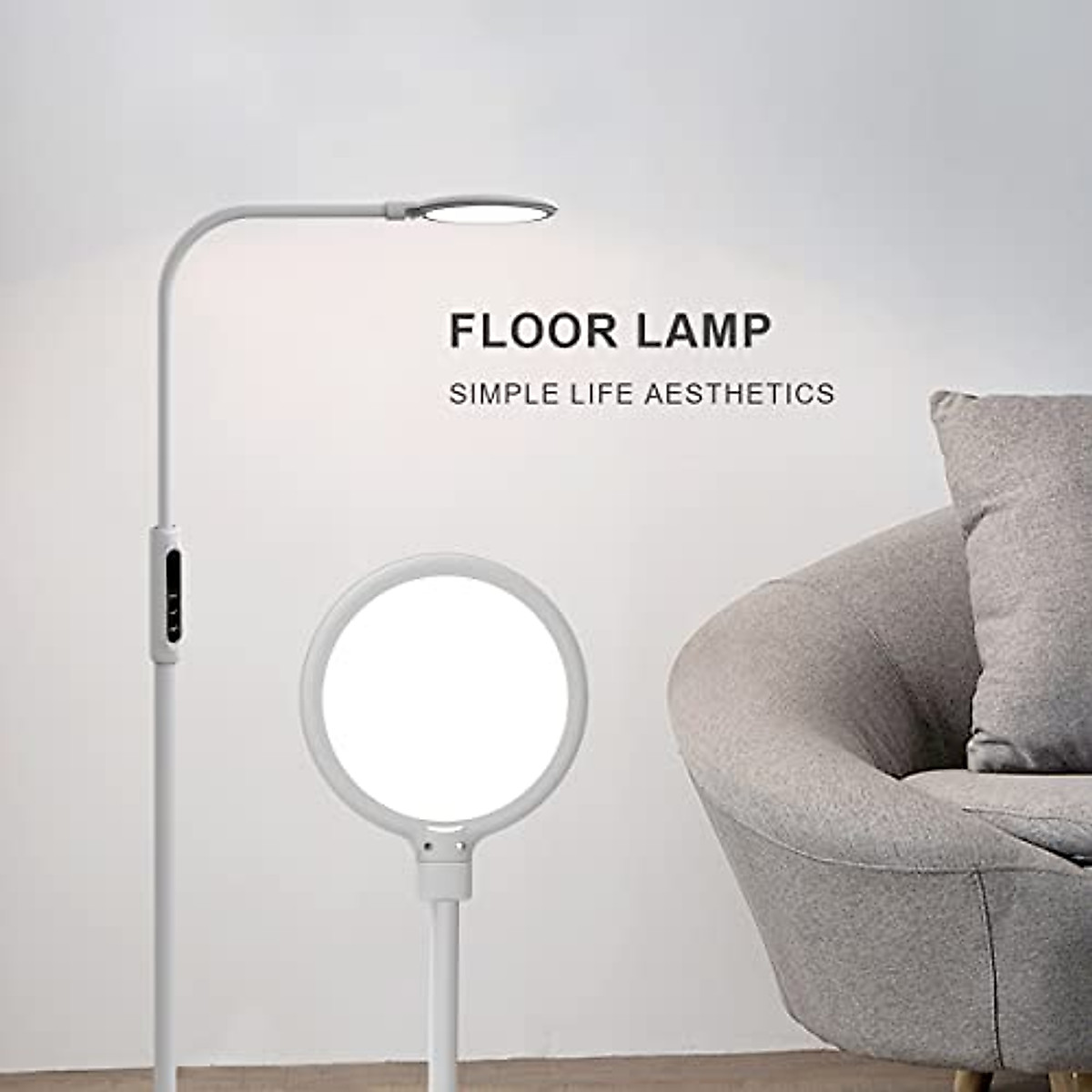Syrinx 3 in 1 LED Floor Lamp, Desk Lamp, Clamp-on Lamp With Remote Control, 5 Brightness Levels & 5 Colors Temperatures, Dimmable, Adjustable Gooseneck Pole Lamp for Living Room Office Bedroom - White