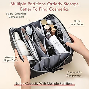 kookoomia Travel Makeup Bag, Cosmetic Bags for Women, Large Capacity Make Up Organizer Waterproof Toiletry Bag Portable Pouch Lay Flat Divider Handle