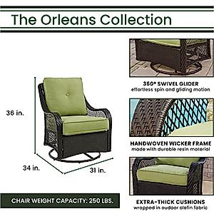 Hanover Orleans 4-Piece Steel Outdoor Patio Set Outdoor Patio Deep Seating Set with Brown Wicker, Sofa, Avocado Green Cushions, 4 Pillows and Glass Top Rectangular Coffee Table