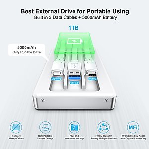ySky Portable External Hard Drive for iPhone iPad MacBook Computer,1TB Photo Stick USB Storage Device for Memory Extension of iOS & USB C Android Phones& Windows PC【MFi Certified,One-Touch Backup】