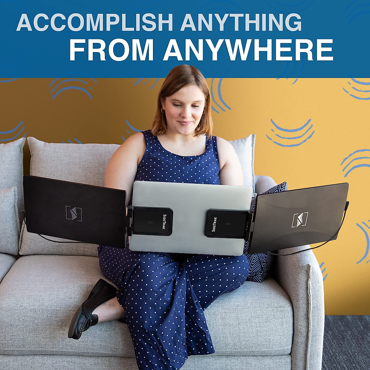 SideTrak Swivel Triple 14" Patented Attachable Portable Monitor - FHD TFT Laptop Triple Screen with Kickstand, for Mac, PC, and Chromebook, Fits All Laptops, Powered by USB or Mini HDMI Port (Triple)