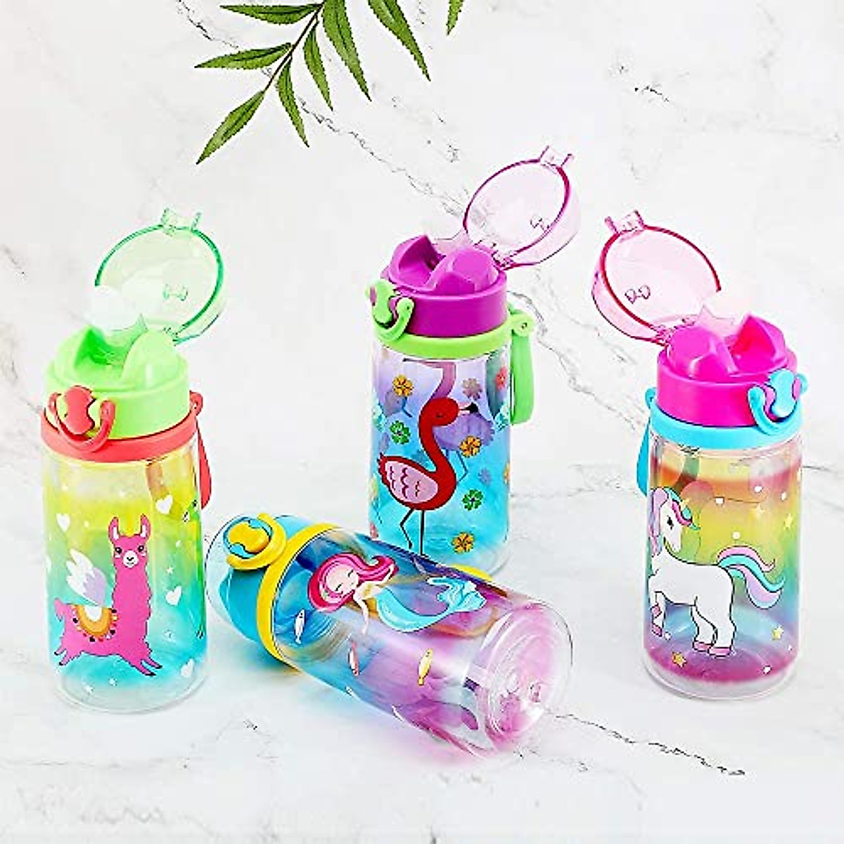 Home Tune 18 oz Cute Water bottle with Straw for Girls, BPA FREE Tritan & Leak Proof One Click Open Flip Top & Easy Clean & Soft Carry Loop (Unicorn)