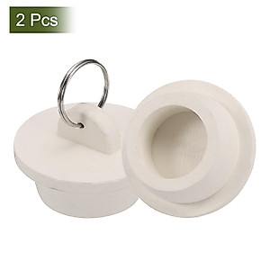 uxcell 2Pcs Tub Stoppers, Rubber Bathtub Stoppers 1-1/4&quot; Kitchen Sink Drain Stopper, Bathroom Drain Plug with Pull Ring and 15&quot; Stainless Steel Beaded Chain, White