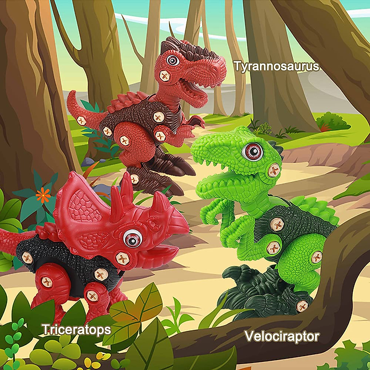 5 in 1 Take Apart Dinosaur & Truck Toys for Kids, Take Apart Toys with Electric Drill Stem Dinosaur Building Construction Educational Learning Toy for Kids Girls Boys 3 4 5 6 7 Year Old