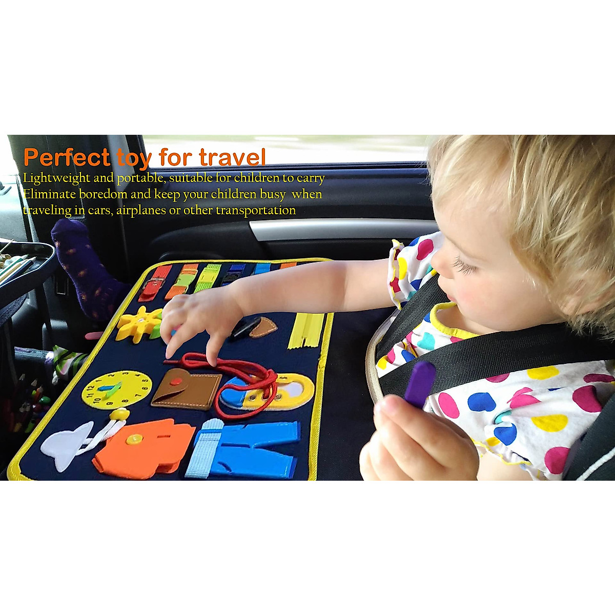 Busy Board for 1 2 3 4 5 Year Old Montessori Toddlers Toy for Fine Motor Skill Sensory Learning Board Learning Basic Dress Skills Travel Toys for Plane and Car