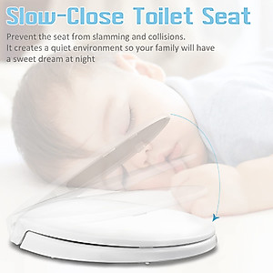 Hygie Rinse Traditional SoftClose Elongated Toilet Seat Replacement Compatible with TOTO SS114/SS113/SS154/SS224/SS204 Heavy Duty Toilet Seat Parts with 2-pack Toilet Bolts and Nuts, Cotton White