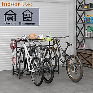 Gadroad 4 Bike Rack Garage with Storage Basket, Bike Rack Floor Stand, Garage Organizer Bike Parking Rack, Metal Floor Bicycle Rack Station for Mountain/Kids Bike, Black