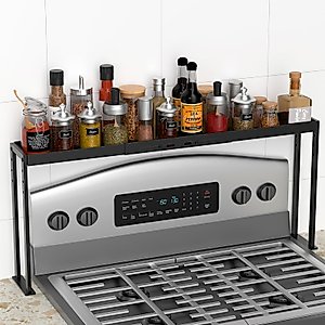 ZDDLOINP Spice Rack Shelf for Kitchen Stove, Adjustable 27 to 33 Inch Spice Rack Organizer Shelf, 4 Level Adjustable Height Spice Rack for Kitchen, Over the Stove Spice Shelf for Countertop, Black