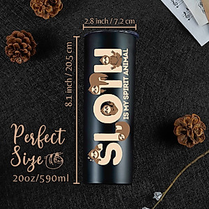 Onebttl Sloth Gifts for Women, 20oz Stainless Steel Insulated Wine Tumbler with Straw & Lid My Spirit Animal Black