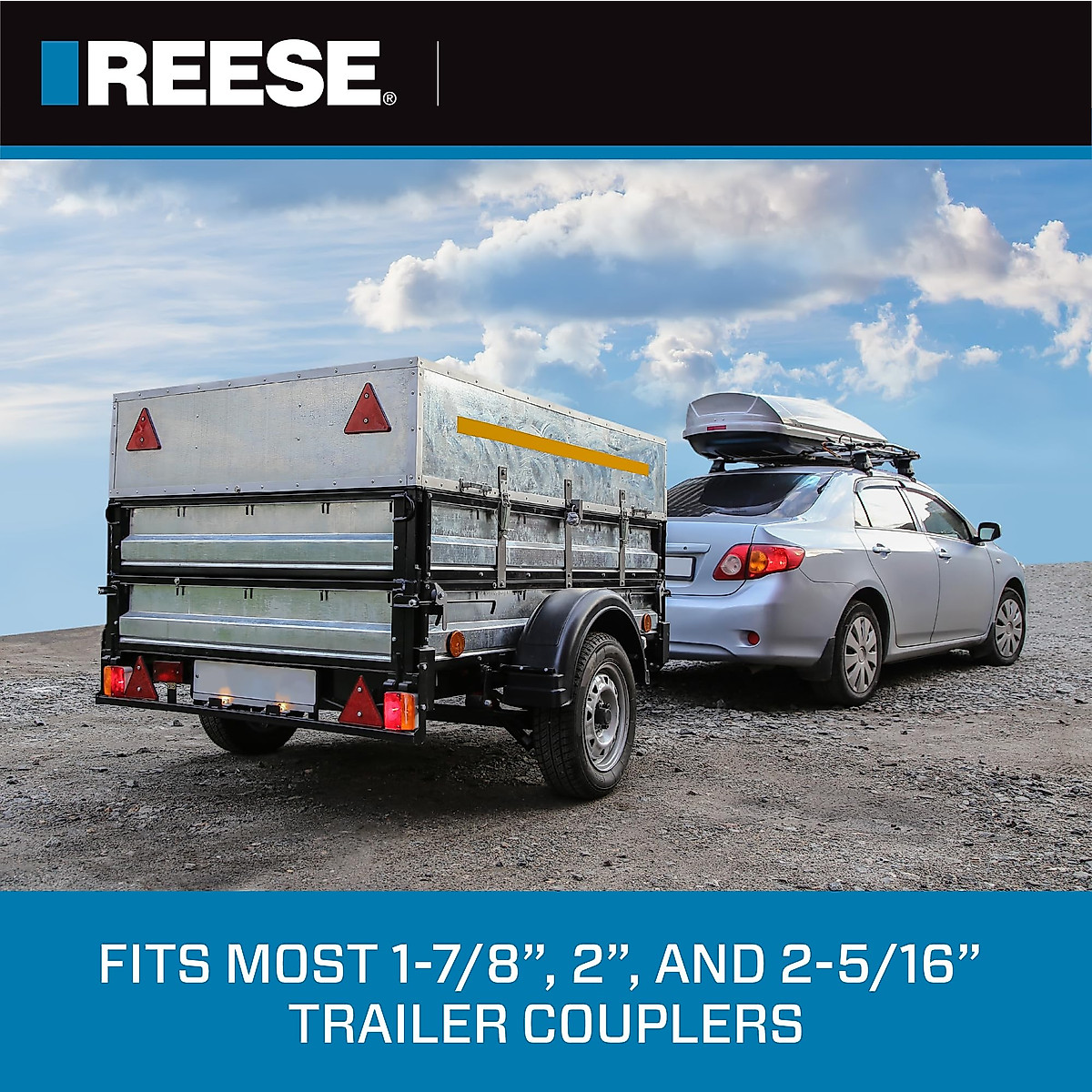 REESE Towpower 72783 Coupler Lock, Adjustable Storage Security, Heavy-Duty Steel, Yellow and Chrome