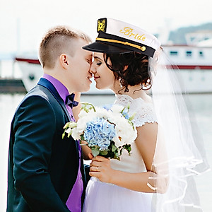 Bachelorette Party Captain's Hat - Cute Bride to Be Nautical Bachelorette Hat | Fun Bridal Shower Accessories Decor Wedding (with Veil) White