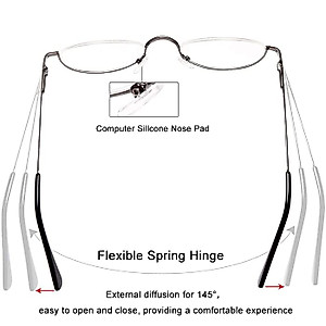 REAVEE 2 Pack Retro Designer Half Moon Reading Glasses Women Men Spring Hinge Half Frame Readers Stylish Slim Eyeglasses with Pouch,Red and Gun Grey 2.0