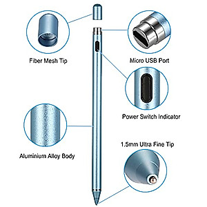 Stylus Pens for Touch Screens,Stylus Pencil Compatible for Apple,Universal Fine Point Stylus for iOS/Android Smartphone and Tablets,Active Stylus Stylist Pen Pencil for Precise Writing/Drawing (Blue)