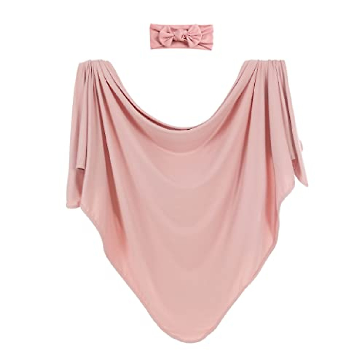 Baby Swaddle Blanket Set with Headband, Nursery Swaddling Receiving Wrap for Girls,13 Welcome Home Milestone Stickers Bundle with Bow, Newborn Photo Growth Mat, Infant Wrap 48"x48" Dusty Rose (Mauve)