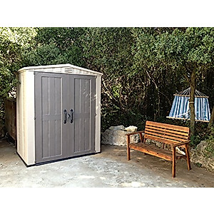 Keter Factor 6x3 Outdoor Storage Shed Kit-Perfect to Store Patio Furniture, Garden Tools Bike Accessories, Beach Chairs and Push Lawn Mower, Taupe & Brown