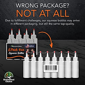 4 OZ Plastic Squeeze Bottles for Sauces - 8 Pack Condiment Squeeze Bottles for Liquids - Made in USA - BPA Free Squirt Bottles with Cap - Ketchup, Syrup, Oil, Dressings, Honey & Arts and Crafts