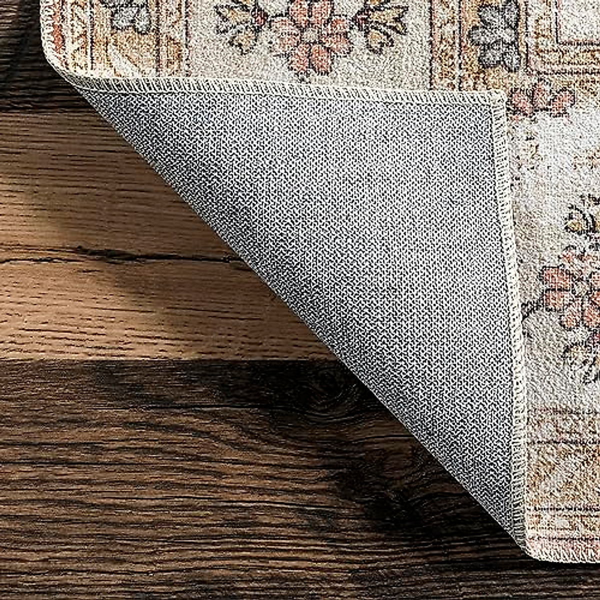 nuLOOM Ren Vintage Floral Machine Washable Ultra Thin Area Rug, 4x6, Peach