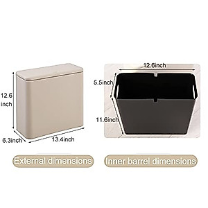 CWLL Modern Wastebasket Thin Trash Can,Small Rectangular Dog Proof Plastic Trash Bin,3.2 Gallon/12 Liter Slim Plastic Trash Can Wastebasket with Press Type Lid, Beige