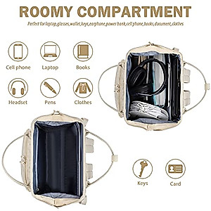 VANKEAN 17 Inch Laptop Backpack Carry On Backpack for Women Men Computer Work Bag, Large Capacity Waterproof Backpack with USB Port & RFID Pockets, College Daypack Business Travel Backpack, Beige