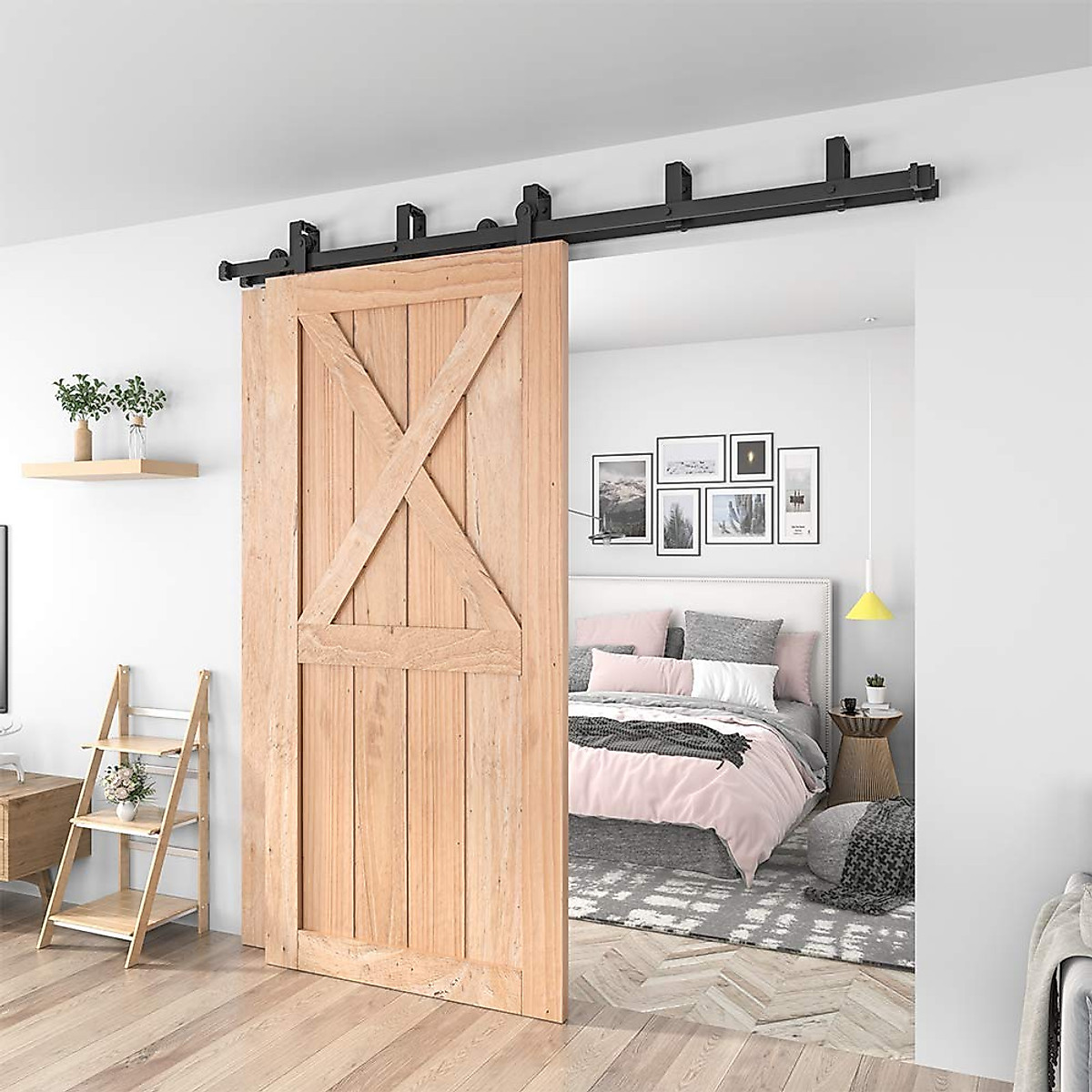 WINSOON Top Mount Double Bypass Barn Door Hardware 6.6 FT Track Double Door Kit, Overlapping, One-Piece Rail, Heavy Duty, Slide Smoothly Quietly, Easy Install, Fit Up to Two 39.6” Wide Door Panel