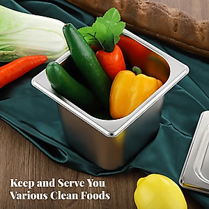 8 Pack Hotel Pans 1/6 Size with Lid, 6 inch Deep Stainless Steel Steam Table Pan, Anti Jam Steam Pan Metal Food Pans for Restaurant Cafeteria Party Catering