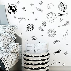 Outer Space Wall Decals Peel and Stick for Kids Girls, Vinyl Outer Space Planet Wall Stickers, Outer Space Wall Stickers for Boys Bedroom Nursery Kids Room