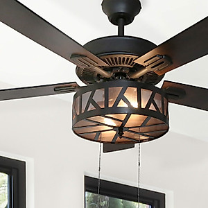 RIVER OF GOODS 52 Inch LED Modern Farmhouse Ceiling Fan with Light - Elegant Rustic Cabin Ceiling Fans with Lights - Metal Drum Shade - Oil-Rubbed Bronze