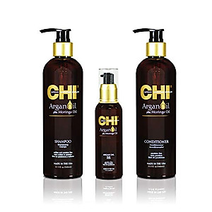 CHI Argan Oil plus Moringa Oil Luxe Trio Kit with Shampoo, Conditioner and Moringa Oil (Set of 3), 11 fl. oz.