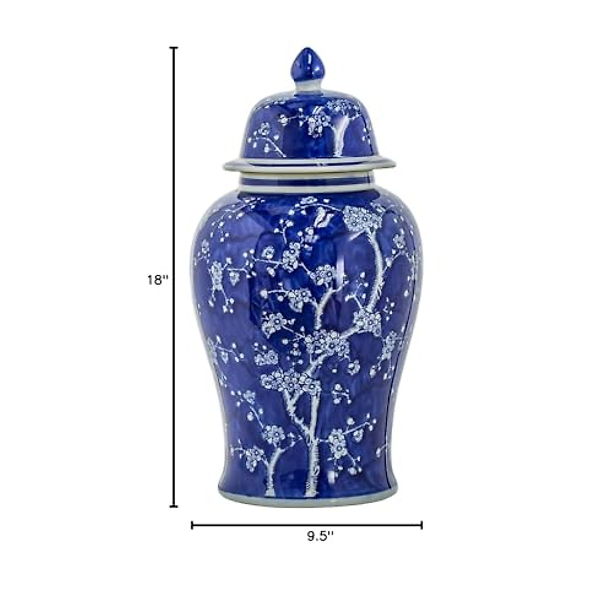 18" Porcelain Jar with Lid - Blue & White Cherry Blossom Print - Perfect for Any Room in Your Home