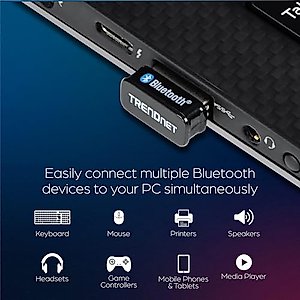 TRENDnet Micro Bluetooth 5.0 USB Adapter, Supports Basic Rate(BR), Bluetooth Low Energy(BLE), Enhanced Data Rate(EDR), 100m (328ft.) Range, Supports Windows OS, Black, TBW-110UB (Pack of 1)