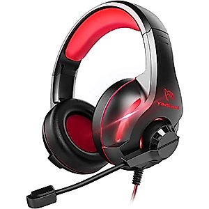 YINSAN Gaming Headset for Nintendo Switch, PS4 Headset with Mic Xbox One Gaming Headphone with Surround Stereo & LED Light, Compatible with PC/PS5/Xbox Series X/S (USB Extension Cable Contained), Red