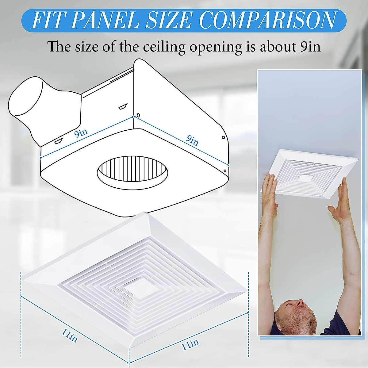 Baquler Exhaust Bathroom Fan Cover Bathroom Ceiling Fan Grille with Springs Plastic Replacement Vent Fan Fits Models 663 670 671 675 688 689 Ventilation Fan Plastic Cover White(2 Pcs,11 x 11'')