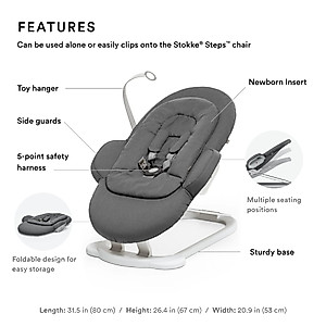 Stokke Steps Bouncer, Deep Grey - Allows Independent Bouncing & Provides Soft Cradling Motion - Use Alone or with Stokke Steps Chair - Certified by JPMA