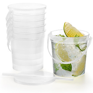 Yopay 15 Pack Plastic Rum Buckets for Drinks, 32OZ Cocktail Buckets Reusable Smoothie Bucket with Lid and Straw, 1Liter Large Ice Cream Pails for Halloween Football Parties Bar Beer