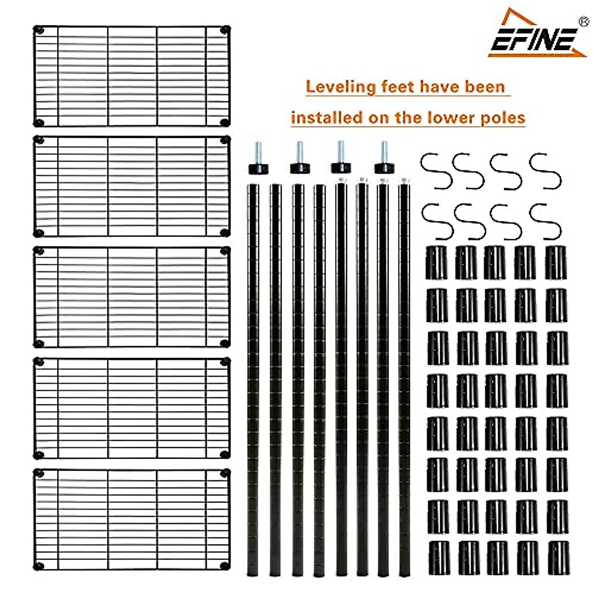 EFINE 2-Pack 5-Shelf Shelving Unit Rack with 8-Hook and 5-Shelf Liners, NSF Certified, Adjustable, 150lbs Loading Capacity Per Shelf, Shelving Rack for Kitchen and Garage (23.6W x 14D x 59H)
