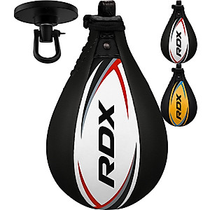 RDX Speed Bag Boxing Ball with Hanging Swivel Set, Genuine Leather Dodge Striking Mount Kit Heavy Duty, MMA Muay Thai Punching Fitness Workout Kicking Martial Arts Training